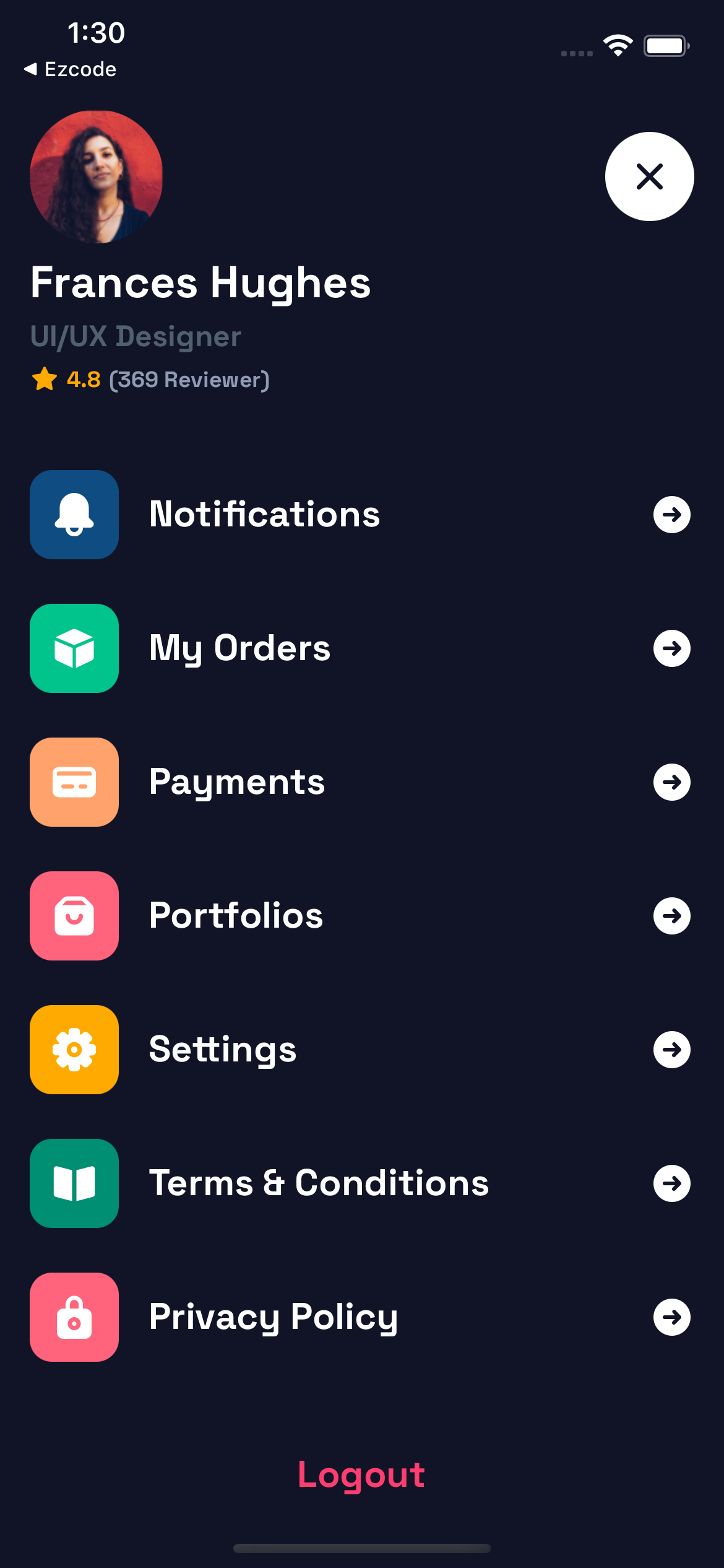 Ezcode-Menu-Slide Bar React Native Template by BrightTeam | CodeCanyon